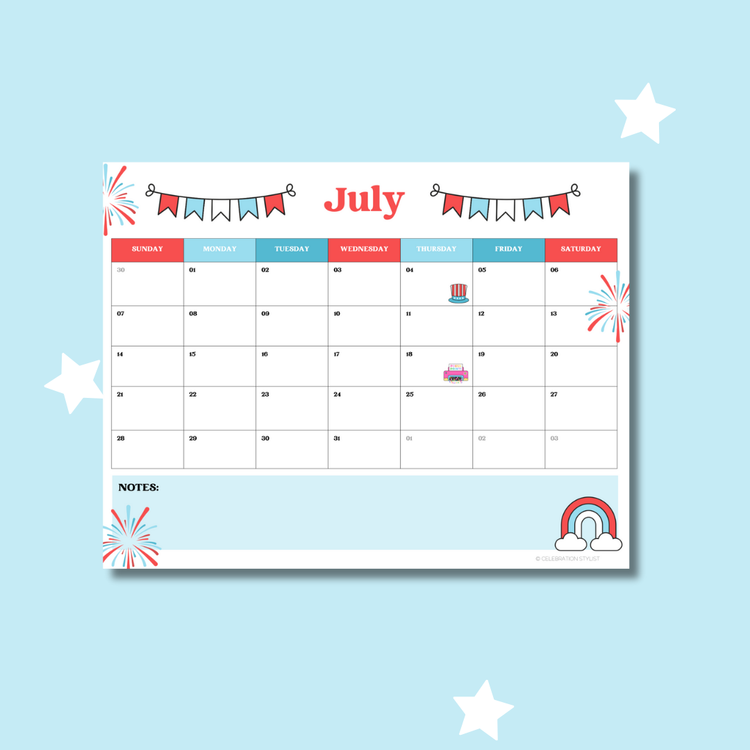 July Calendar – Celebration Stylist