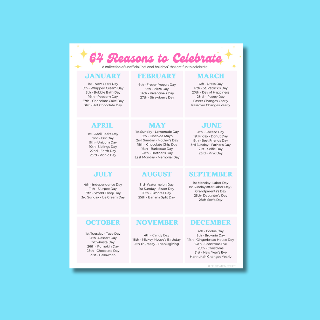 Monthly Reasons to Celebrate – Celebration Stylist